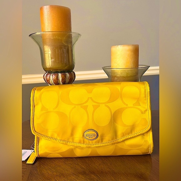 Coach | Bags | Coach Signature Nylon Cosmetic Travel Kit In Sunflower ...